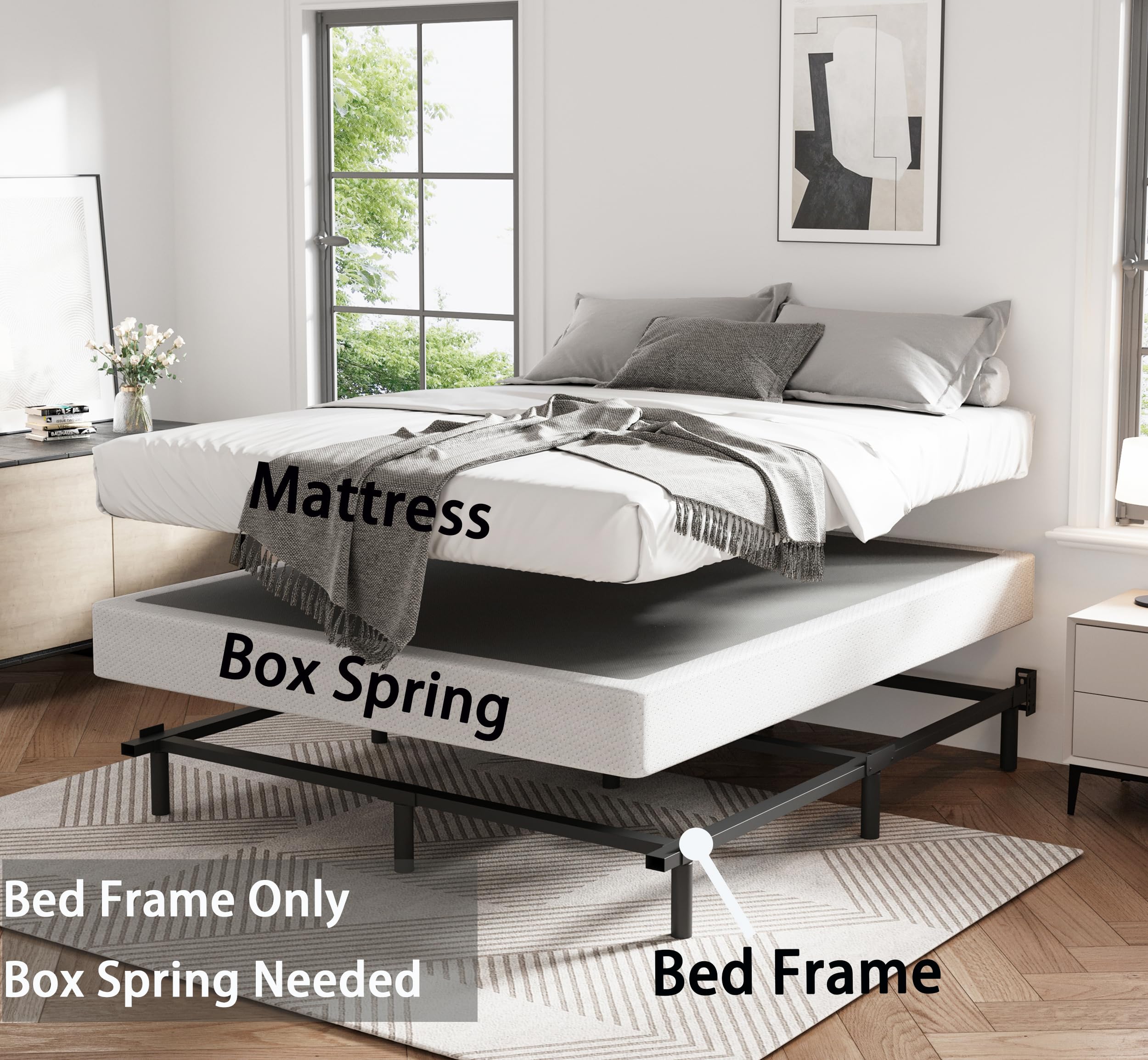 Bedsnus Full Size Bed Frame, 9 Inch Metal Basics Bed Frame,High Profile Base for Box Spring, 9-Leg Support, Noise-Free, Easy Assembly, Black