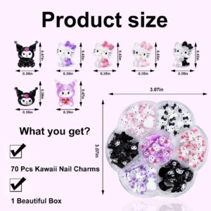 CLTJMM 70 PCS Nail Charms,Kawaii Nail Charms Hello Kitty Nail Charms 3D Slime Charms Nail Art Charms Cute Cartoon Flat Back Resin Charms for Nail Art Decoration Supplies