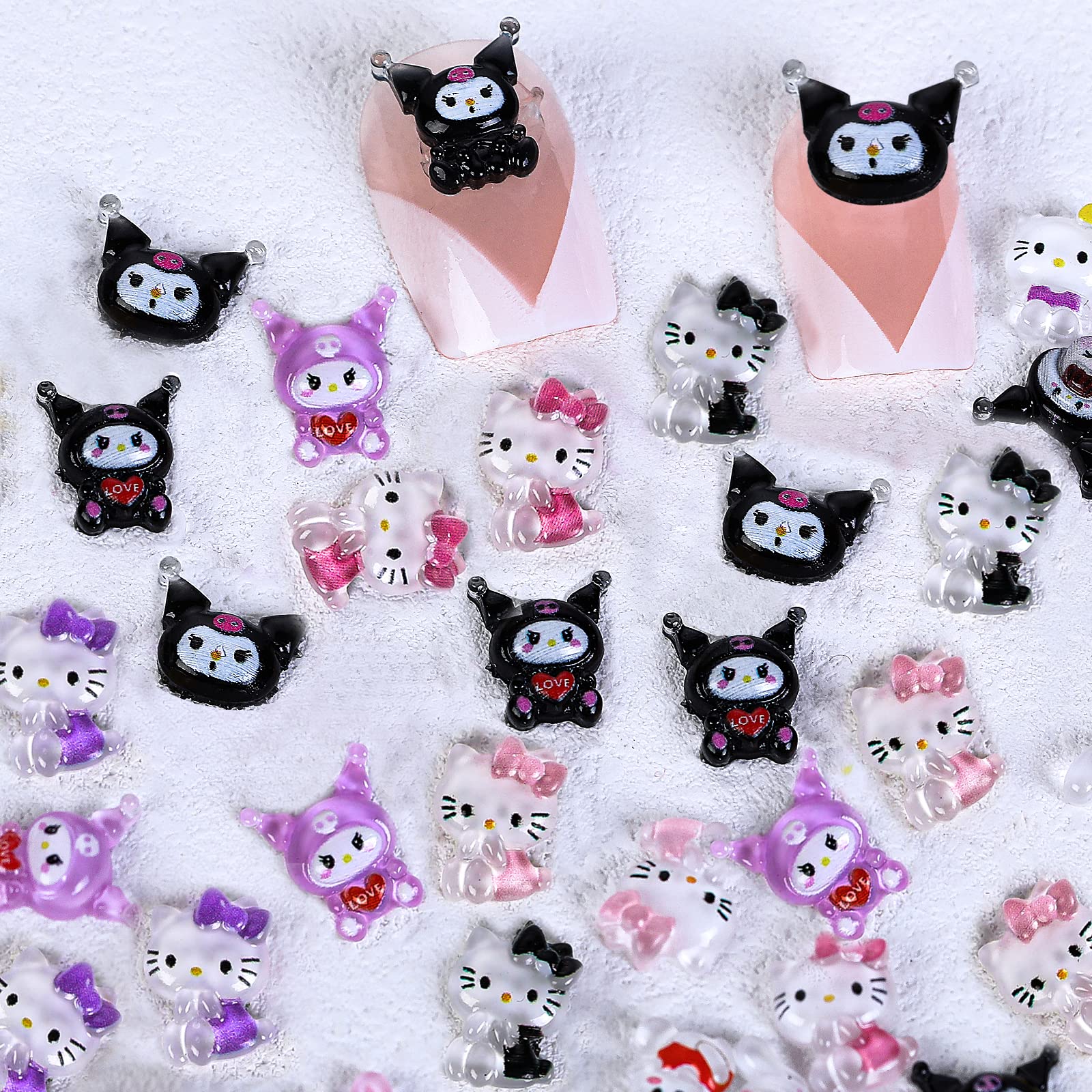 CLTJMM 70 PCS Nail Charms,Kawaii Nail Charms Hello Kitty Nail Charms 3D Slime Charms Nail Art Charms Cute Cartoon Flat Back Resin Charms for Nail Art Decoration Supplies