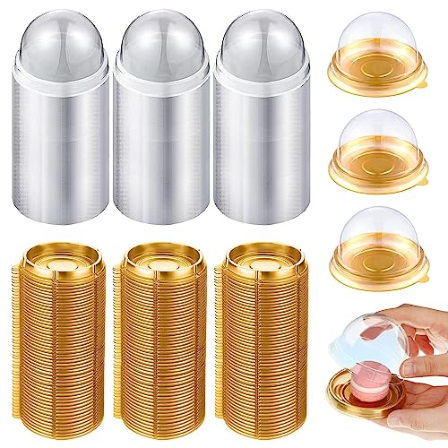 RHBLME 200 Pack Mini Bundt Cake Containers, Clear Plastic Mini Cake Boxes with Dome Lids Mini Cupcake Boxes, Dome Muffin Single Container for Cookies Cheesecake Mooncake Desserts