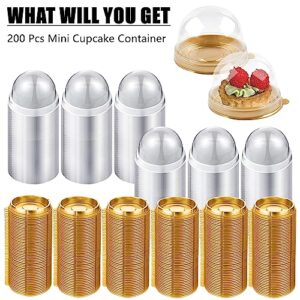 RHBLME 200 Pack Mini Bundt Cake Containers, Clear Plastic Mini Cake Boxes with Dome Lids Mini Cupcake Boxes, Dome Muffin Single Container for Cookies Cheesecake Mooncake Desserts