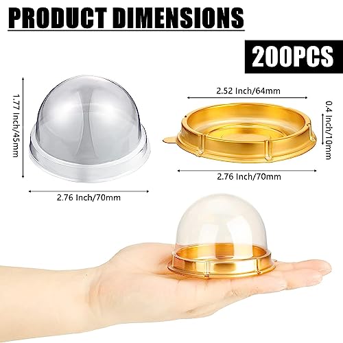 RHBLME 200 Pack Mini Bundt Cake Containers, Clear Plastic Mini Cake Boxes with Dome Lids Mini Cupcake Boxes, Dome Muffin Single Container for Cookies Cheesecake Mooncake Desserts