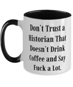 fancy historian gifts, don't trust a historian that doesn't drink, gag two tone 11oz mug for colleagues, cup from team leader, coffee mug, tea mug, travel mug, ceramic mug, insulated mug, glass mug