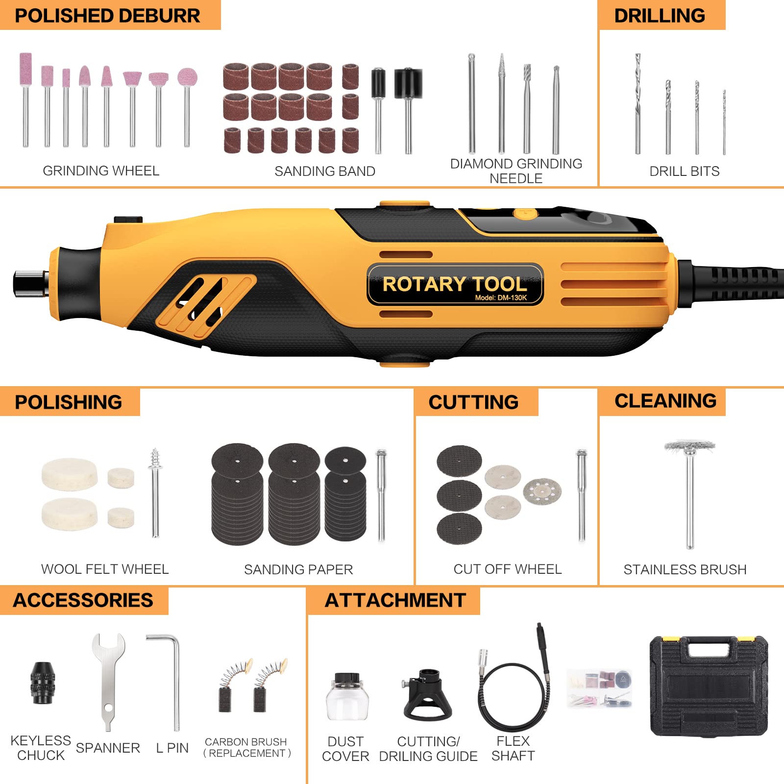 Rotary Tool, Handstar Rotary Tool Kit, 6 Variable Speed Electric Drill Set, Large LED Screen Display, 10000-35000 RPM with Flex Shaft and Carrying Case, for Grinding Carving Polishing etc