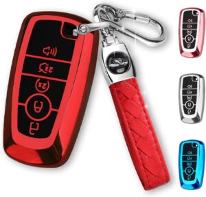 mild east for ford key fob cover with keychain, car key case shell soft tpu 5 button, (2017-2024) for ford explorer fusion escape edge expedition mustang bronco f150 f250 f350 lincoln, red