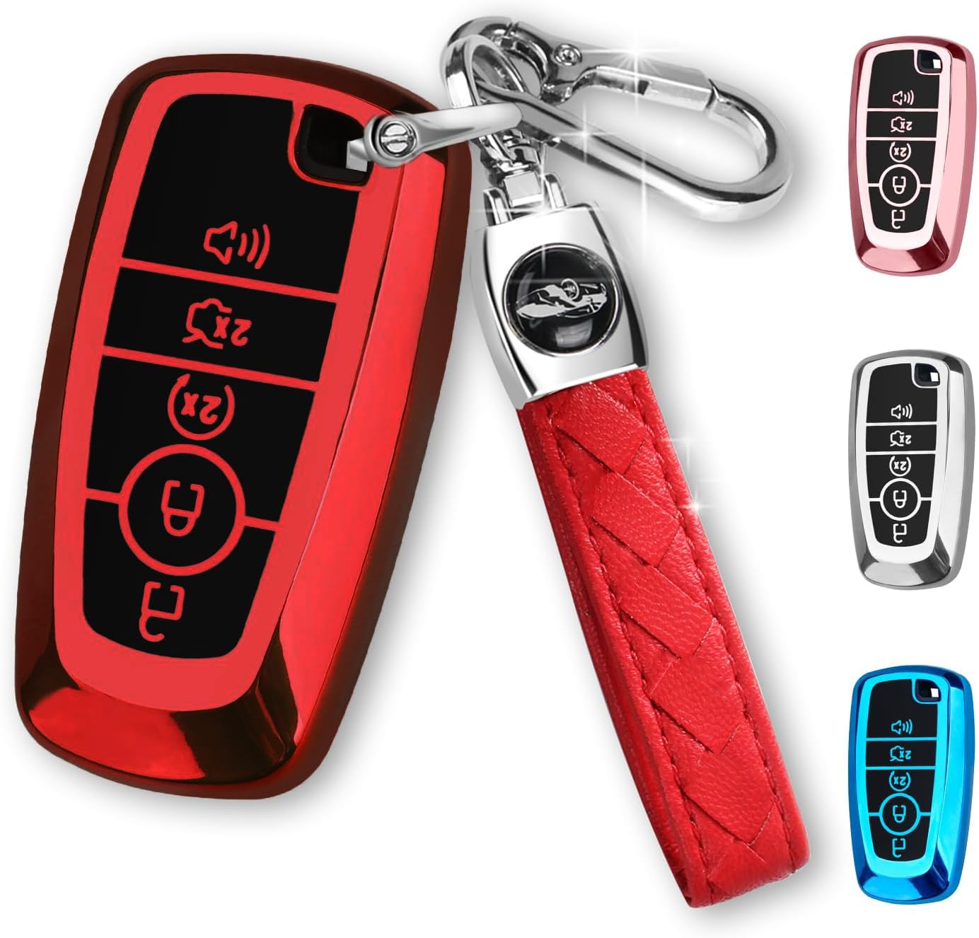 MILD EAST for Ford Key Fob Cover with Keychain, Car Key Case Shell Soft TPU 5 Button, (2017-2024) for Ford Explorer Fusion Escape Edge Expedition Mustang Bronco F150 F250 F350 Lincoln, Red