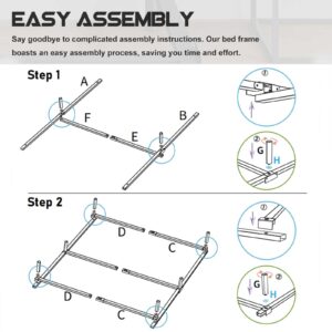 Bedsnus 7 Inch Full Metal Bed Frame, Compatible with Most Brand Box Spring Or Mattress, 9-Leg Support Metal Bed Base, Noise-Free, Easy Assembly, Black