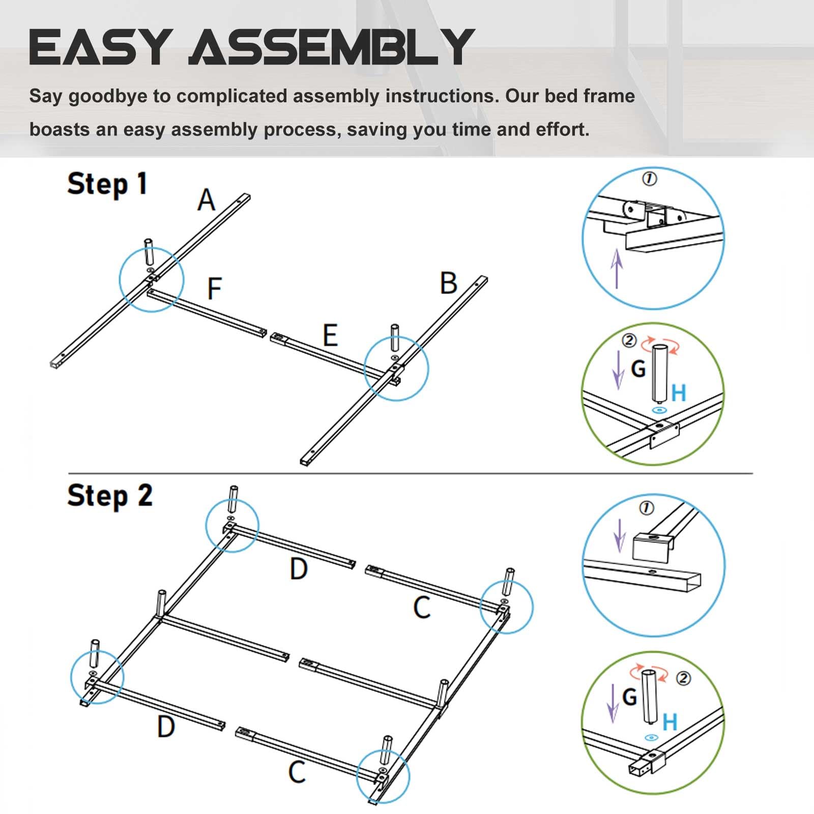 Bedsnus 7 Inch Full Metal Bed Frame, Compatible with Most Brand Box Spring Or Mattress, 9-Leg Support Metal Bed Base, Noise-Free, Easy Assembly, Black