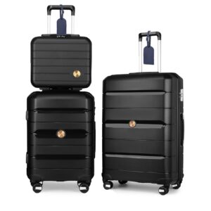 somago 3 pieces luggage set(14/20/24) pp lightweight 4 double 360 degrees mute spinner wheels suitcase with tsa lock & ykk zipper (classic black)