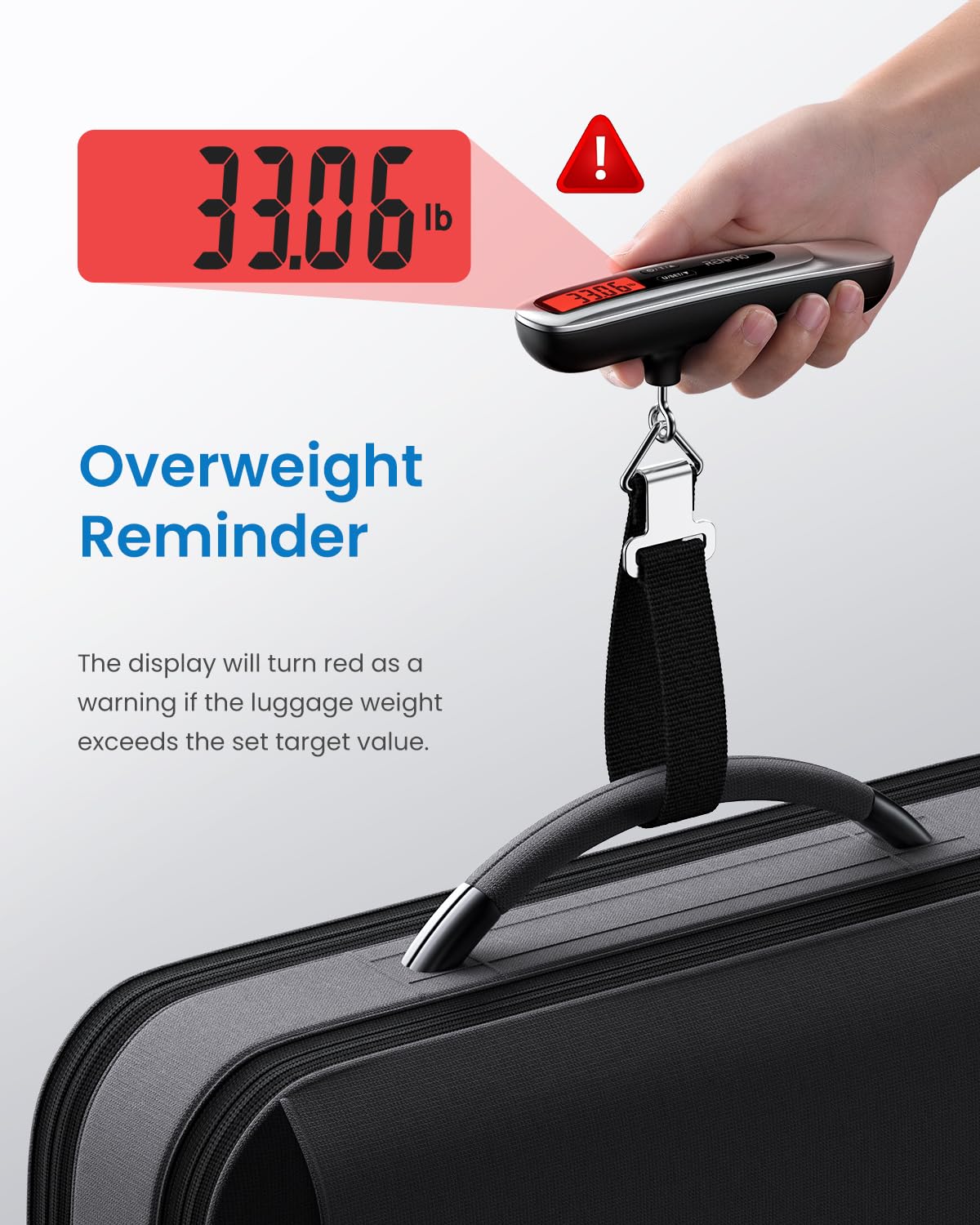 RENPHO Luggage Scale, Suitcase Scale for Travel, Baggage Weight Scale with Backlit, Portable Handheld Scale with Tare Function, Overweight Reminder, Rubber Paint, 110lb/50kg, Battery Included