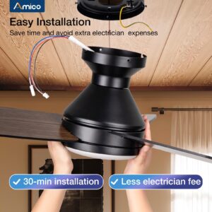 Amico Ceiling Fans with Lights, 42 inch Low Profile Ceiling fan with Light and Remote Control, Flush Mount, Reversible, 3CCT, Dimmable, Noiseless, Black Ceiling Fan for Bedroom, Indoor/Outdoor Use