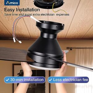 Amico Ceiling Fans with Lights, 30 inch Low Profile Ceiling fan with Light and Remote Control, Flush Mount, Reversible, 3CCT, Dimmable, Noiseless, Black Ceiling Fan for Bedroom, Indoor/Outdoor Use