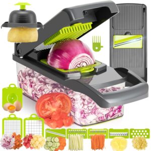 maxceysen multi-function vegeable chopper 12 in 1 pro mandoline veggie slicer onion micer chopper dicer cutter with container for potatoes, tomatoes, zucchini, garlic, eggs, cucumbers