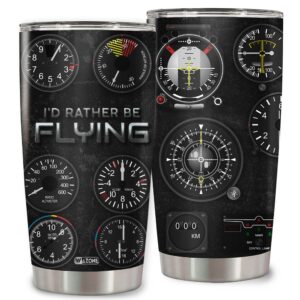 wazone pilot gauges tumbler cup i'd rather be flying vacuum insulated stainless steel 20oz thermos travel mug aviation airplane gifts for aviator women men male on christmas birthday