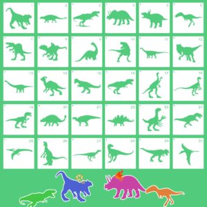 kyteazr stencils 30 pcs 6x6 inch, reusable & washable dinosaurs stencils for painting, diy crafts, wall art and playtime