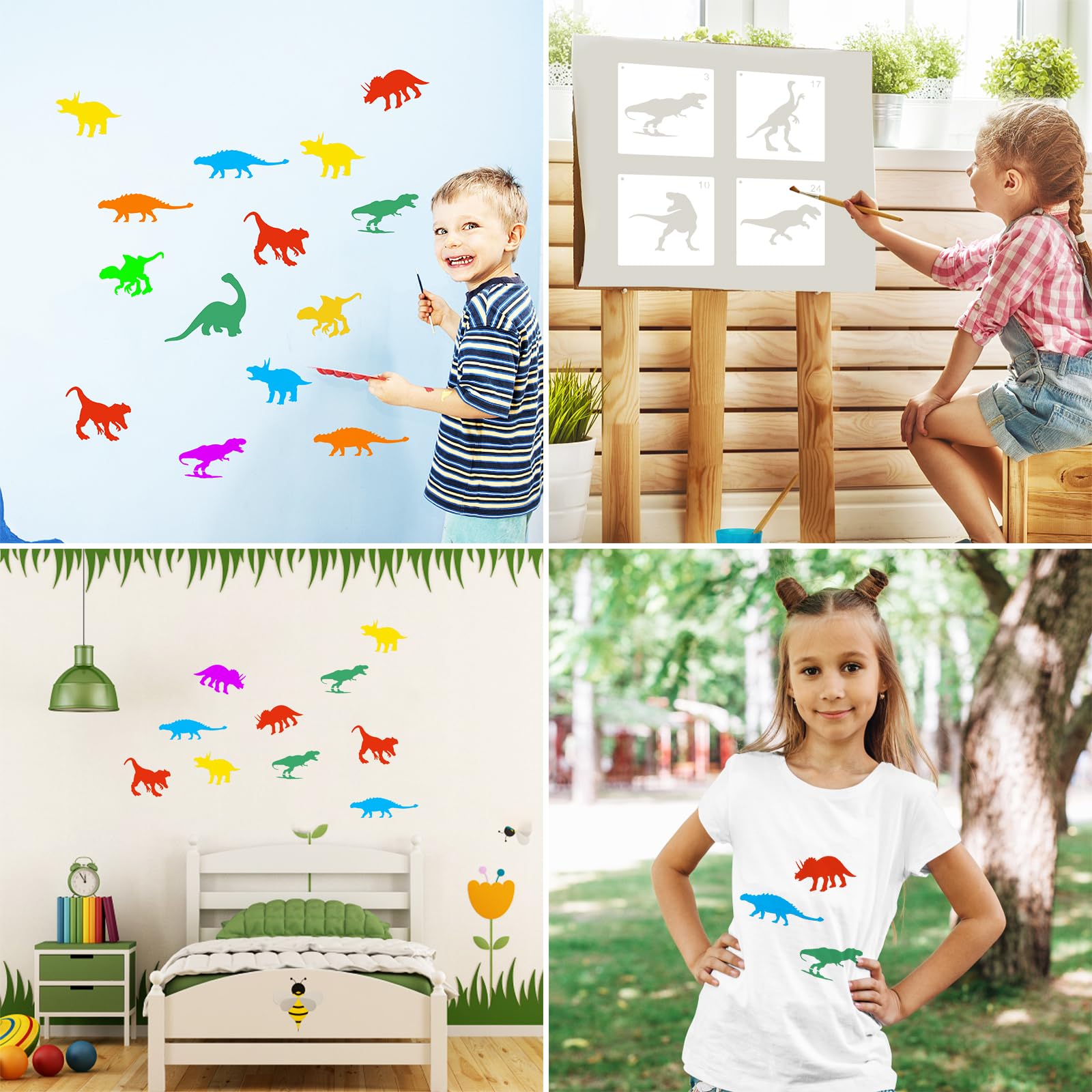 Kyteazr Stencils 30 Pcs 6x6 inch, Reusable & Washable Dinosaurs Stencils for Painting, DIY Crafts, Wall Art and Playtime