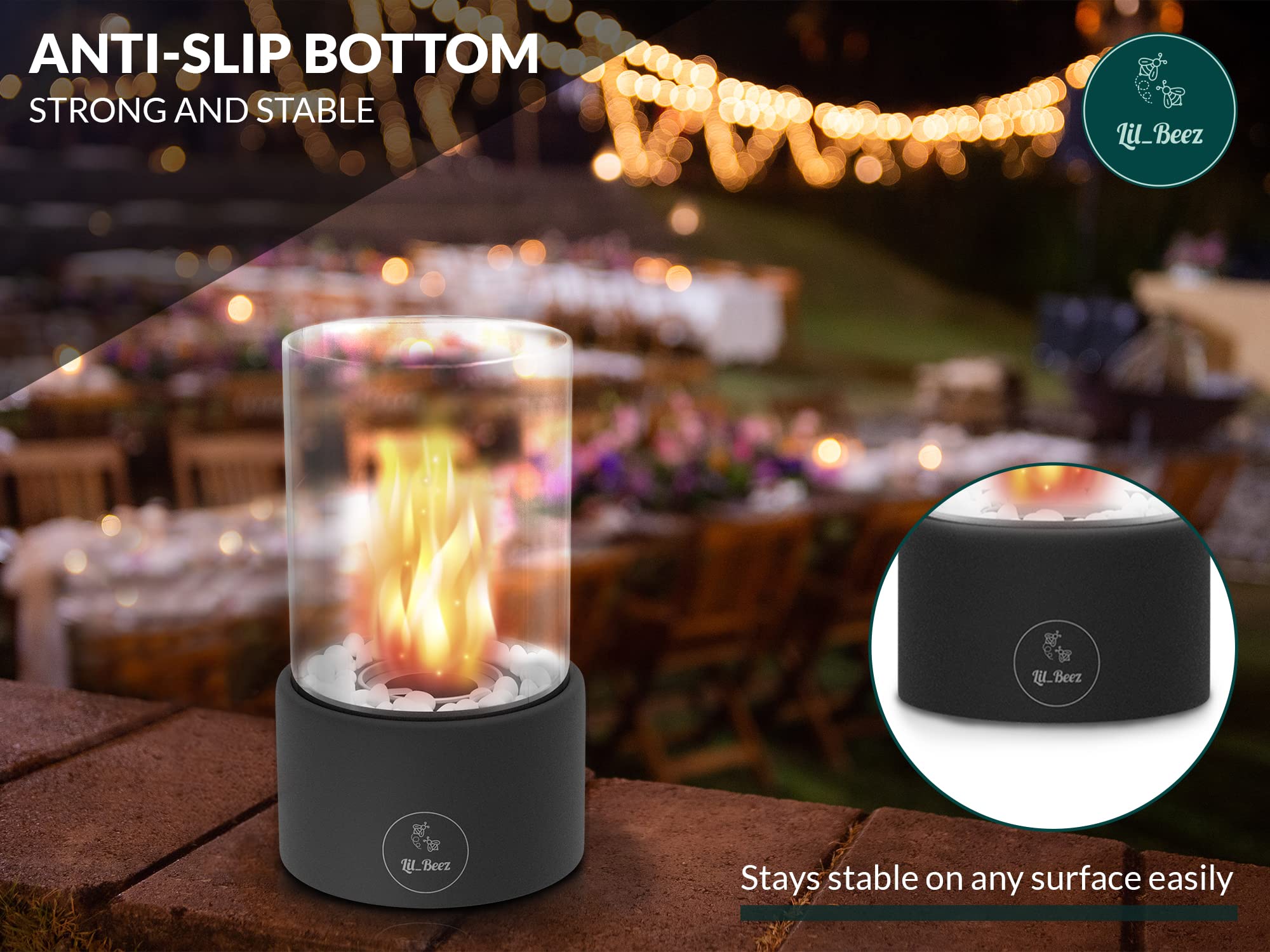 LIL_BEEZ Tabletop Fire Pit - Stainless Steel Portable Fire Pit - Crack-Resistant Small Indoor Table Firepit - Mini Fireplace with Borosilicate Glass