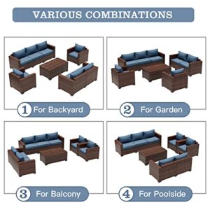 VONZOY Wide Armrest Outdoor Patio Furniture Set, 5 Piece Patio Sectional Sofa with Storage Table for Backyard, Porch, Balcony, Poolside(Navy Blue)