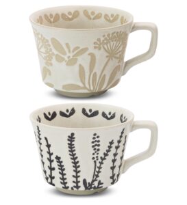 linvia ceramic coffee mug set of 2, 12 oz novelty unique tea cups with big handle, couple mugs for mocha latte cappuccino espresso, best gifts for women and men, butterfly and grass