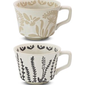 LINVIA Ceramic Coffee Mug Set of 2, 12 oz Novelty Unique Tea Cups with Big Handle, Couple Mugs for Mocha Latte Cappuccino Espresso, Best Gifts for Women and Men, Butterfly and Grass