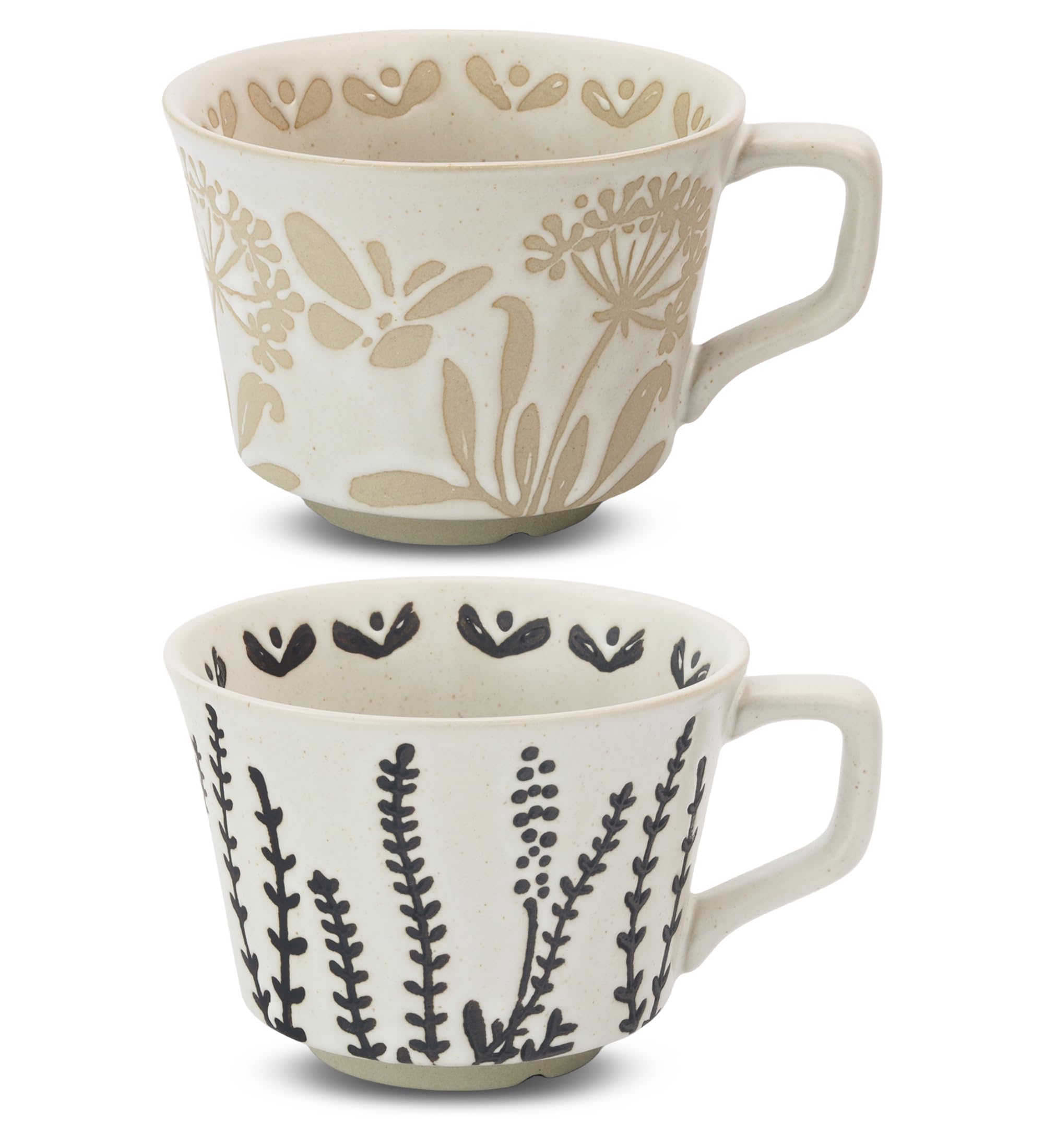 LINVIA Ceramic Coffee Mug Set of 2, 12 oz Novelty Unique Tea Cups with Big Handle, Couple Mugs for Mocha Latte Cappuccino Espresso, Best Gifts for Women and Men, Butterfly and Grass