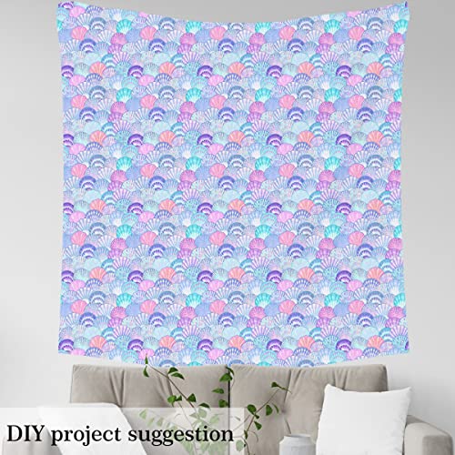 Watercolor Shells Print Fabric by The Yard Dreamy Fish Scale Coastal Sea Creature DIY Craft Hobby Fabric by The Yard Blue Purple Ombre Spiral Pattern Fabric for Upholstery and Home Accents,1 Yard