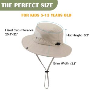 Zando Boys Sun Hat Outdoor Breathable Kids Bucket Hat Boys Girls UPF 50+ Sun Protective Hats for Kids Wide Brim Safari Hat Summer Fishing Camping Hiking Hat Boys Beach Cap Dark Grey 5-13 Years