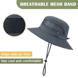 Zando Boys Sun Hat Outdoor Breathable Kids Bucket Hat Boys Girls UPF 50+ Sun Protective Hats for Kids Wide Brim Safari Hat Summer Fishing Camping Hiking Hat Boys Beach Cap Dark Grey 5-13 Years