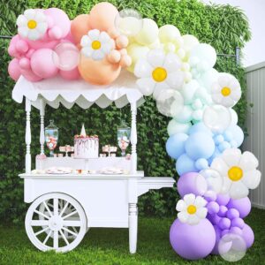 HOUSE OF PARTY Groovy Daisy Flower Balloons - 114 Pcs Pastel Rainbow Balloon Arch Garland Kit - Clear Bubble & Bobo Balloons - Perfect for Birthday, Baby Showers, Weddings & Party Decoration!