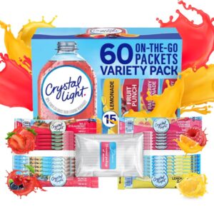 doomi crystal light lemonade, fruit punch, raspberry lemonade & wild strawberry sugar-free powdered drink mix variety pack, 60 count with 25 straws, fits 16.9 oz bottles