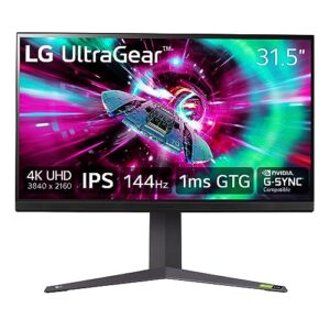 lg 32" ultragear 4k uhd (3840x2160) gaming monitor, 144hz, 1ms, vesa displayhdr 400, g-sync and amd freesync premium, hdmi 2.1, displayport, 4-pole hp out dts hp:x, tilt/height/pivot stand, black