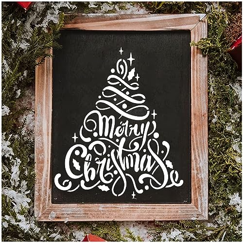 12 Pcs Christmas Tree Stencils for Painting, Reusable Holiday Pine Tree stencil Merry Christmas Stencils for Card Making Wood Sign DIY Crafts (12pcs tree 6x5inch)