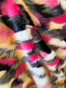 prime fabric, multicolor puzzled patches luxury shag faux fur fabric by the yard 60" wide, shaggy, long pile, diy craft supply, hobby, costume, decoration