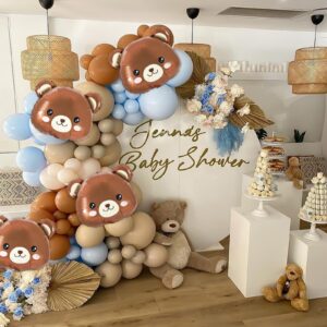 whaline blue brown balloon garland arch kit 163pcs round latex bear foil balloons with balloon chain and ribbon set for boys girls baby shower birthday wedding teddy bear boho theme party decorations