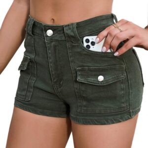 Aotasely Women's Casual Junior Denim Shorts Stretchy Mid Rise Jean Shorts with Pockets Party ClubNight Army Green XL