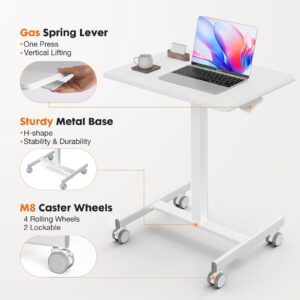 Sweetcrispy Mobile Small Stading Desk - Sit Stand Desk, Portable Rolling Laptop Desk with Lockable Wheels, Computer Workstations, Adjustable Height, White