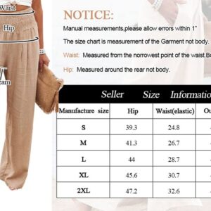 Vansha Women Summer High Waisted Cotton Linen Palazzo Pants Wide Leg Long Lounge Pant Trousers with Pocket Hot Pink M