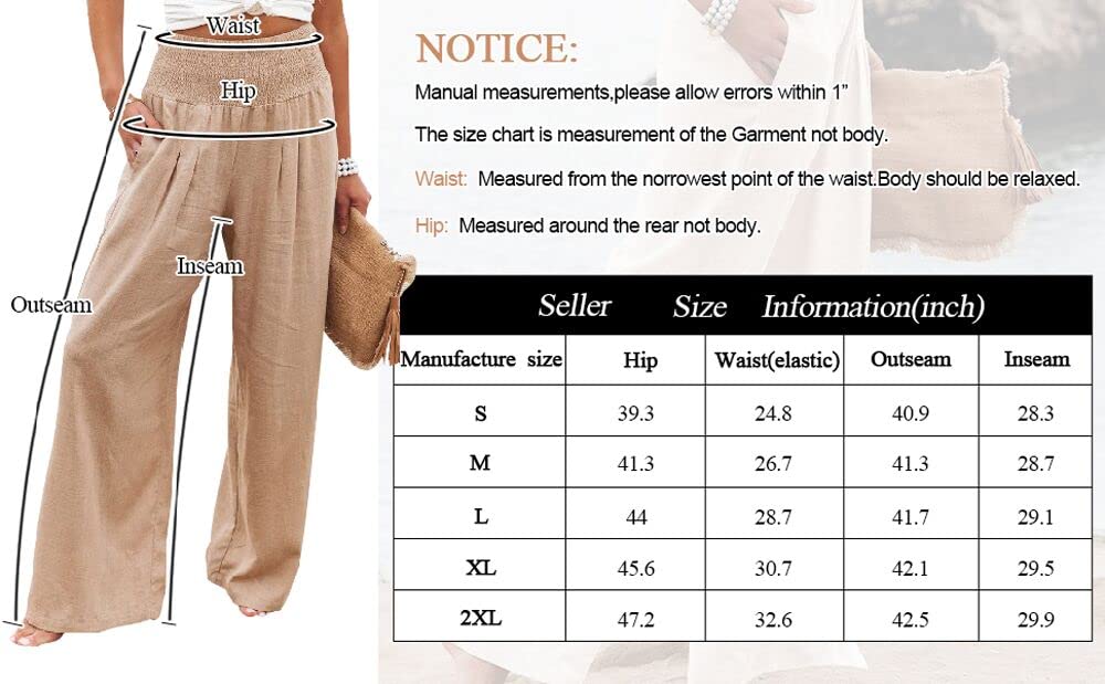 Vansha Women Summer High Waisted Cotton Linen Palazzo Pants Wide Leg Long Lounge Pant Trousers with Pocket Hot Pink M