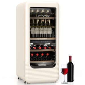 untomax 56 bottles wine fridge retro dual zone wine cooler refrigerator, 41f-72f freestanding wine cellar for red/white/champagne, temperature memory quiet compressor for kitchen/office, off white