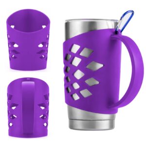 shtcszba handler for 20 oz tumbler, anti slip silicone tumbler grip protective sleeve cover with handle for yeti rambler travel mug cup (20oz purple)