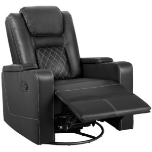 yitahome swivel glider rocker recliner chair with cup holders, home theater seating soft leather reclining chairs for movie room with hidden arm storage(black)