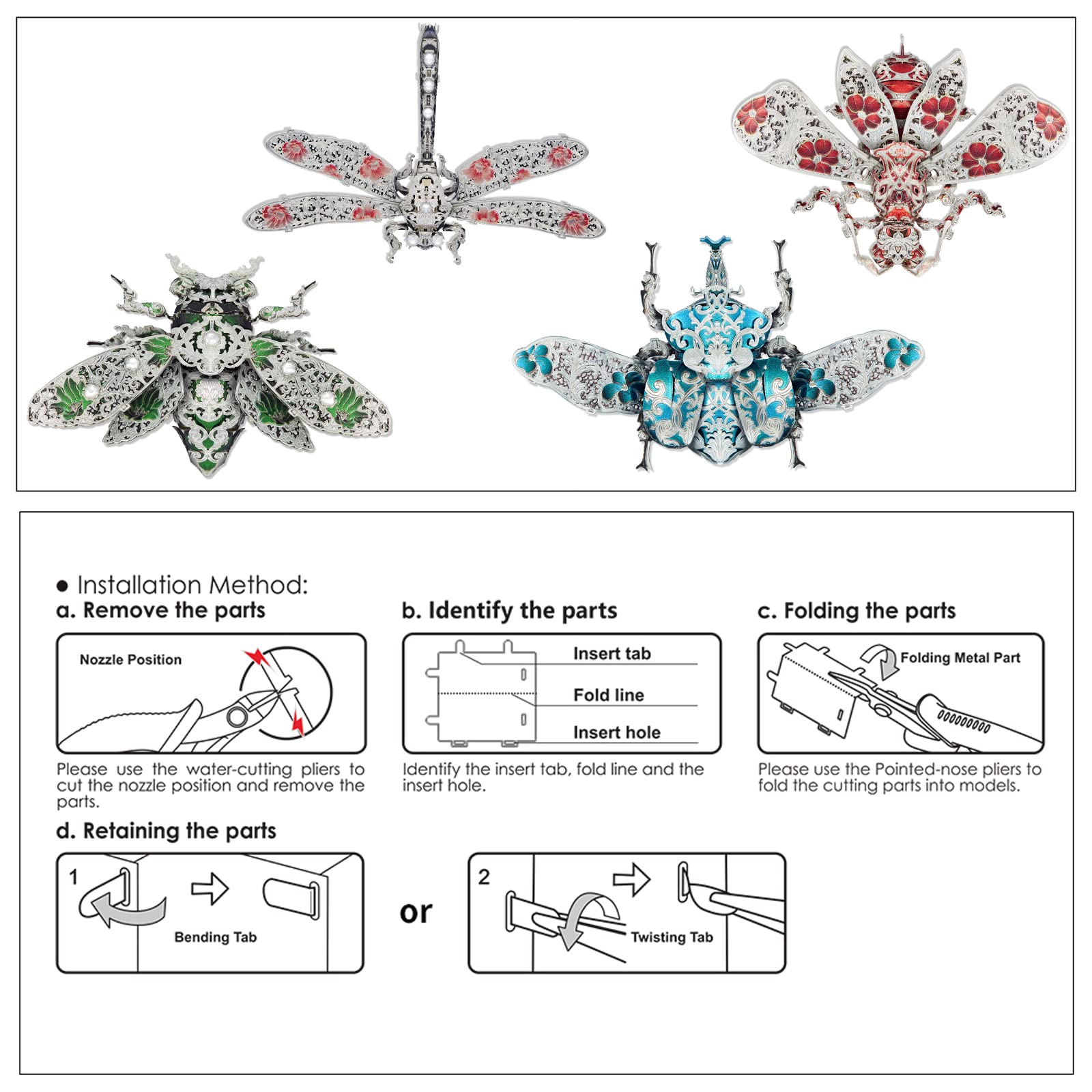 Piececool 3D Puzzles for Adults, 6pcs/Lots Insect Themed Brooches Metal Models Building Kits, Interesting Assembling Crafts Set with Tools for Beginners, Great Gifts