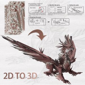 Piececool 3D Metal Puzzles for Adults, Hellstrom Dragon 3D Model with DIY Tools Kit, Challenging Brain Teaser Metal Puzzles for Men Hobbies, Creative Birthday Gifts