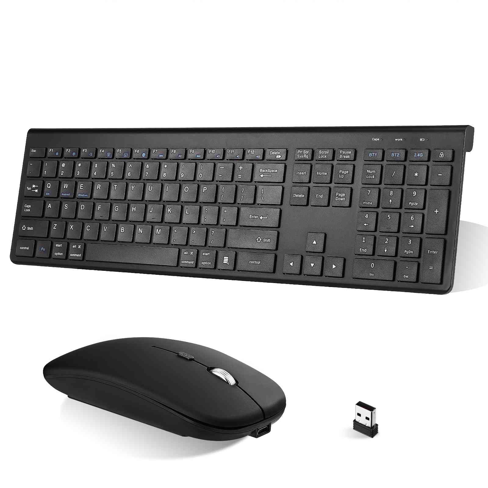 UrbanX Plug and Play Compact Rechargeable Wireless Bluetooth Full Size Keyboard and Mouse Combo for Microsoft Surface Duo 2 supports Windows, macOS, iPadOS, Android, PC, Mac, Laptop, Tablet -Black