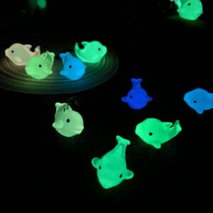 35 Pcs Mini Resin Dolphin with Bottle Luminous Tiny Dolphin Dollhouse Potted Plants DIY Miniature Dolphin Glow in The Dark Mini Dolphin Garden Decor for Micro Fairy Landscape Aquarium Birthday Party