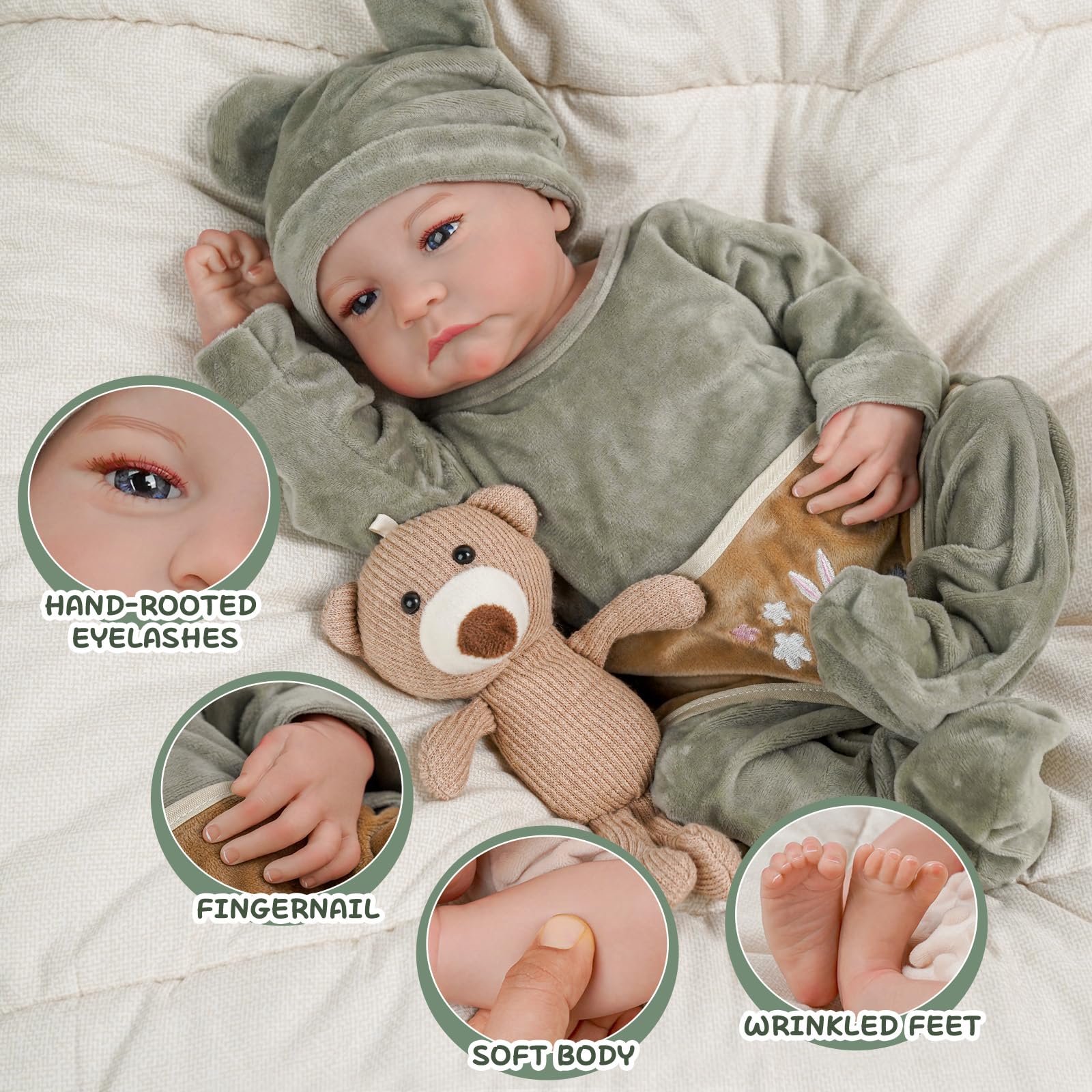 BABESIDE Eyes Open Reborn Baby Doll Levi - 18-Inch Realistic Newborn Baby Doll Poseable Real Life Lifelike Baby Dolls Boy Anatomically Correct with Gift Box and Feeding Kit for Ages 3+