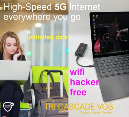 Tri Cascade VOS™ 5G Cellular Travel Internet with Local & Global Access T-Mobile SIM, Supports macOS, iPadOS, Windows, Linux, USB C Dongle for PC, Desktop, Gen10 iPad, MacBook, Surface Tablet