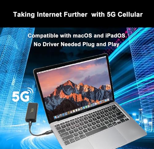 Tri Cascade VOS™ 5G Cellular Travel Internet with Local & Global Access T-Mobile SIM, Supports macOS, iPadOS, Windows, Linux, USB C Dongle for PC, Desktop, Gen10 iPad, MacBook, Surface Tablet