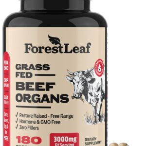 ForestLeaf Beef Organ Supplement - Grass Fed & Pasture Raised - Total Body Wellness & Performance, Organ Complex with 3000mg of Desiccated Beef Liver, Heart, Kidney, Pancreas, Spleen (180 Capsules)