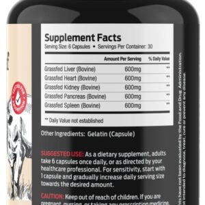 ForestLeaf Beef Organ Supplement - Grass Fed & Pasture Raised - Total Body Wellness & Performance, Organ Complex with 3000mg of Desiccated Beef Liver, Heart, Kidney, Pancreas, Spleen (180 Capsules)